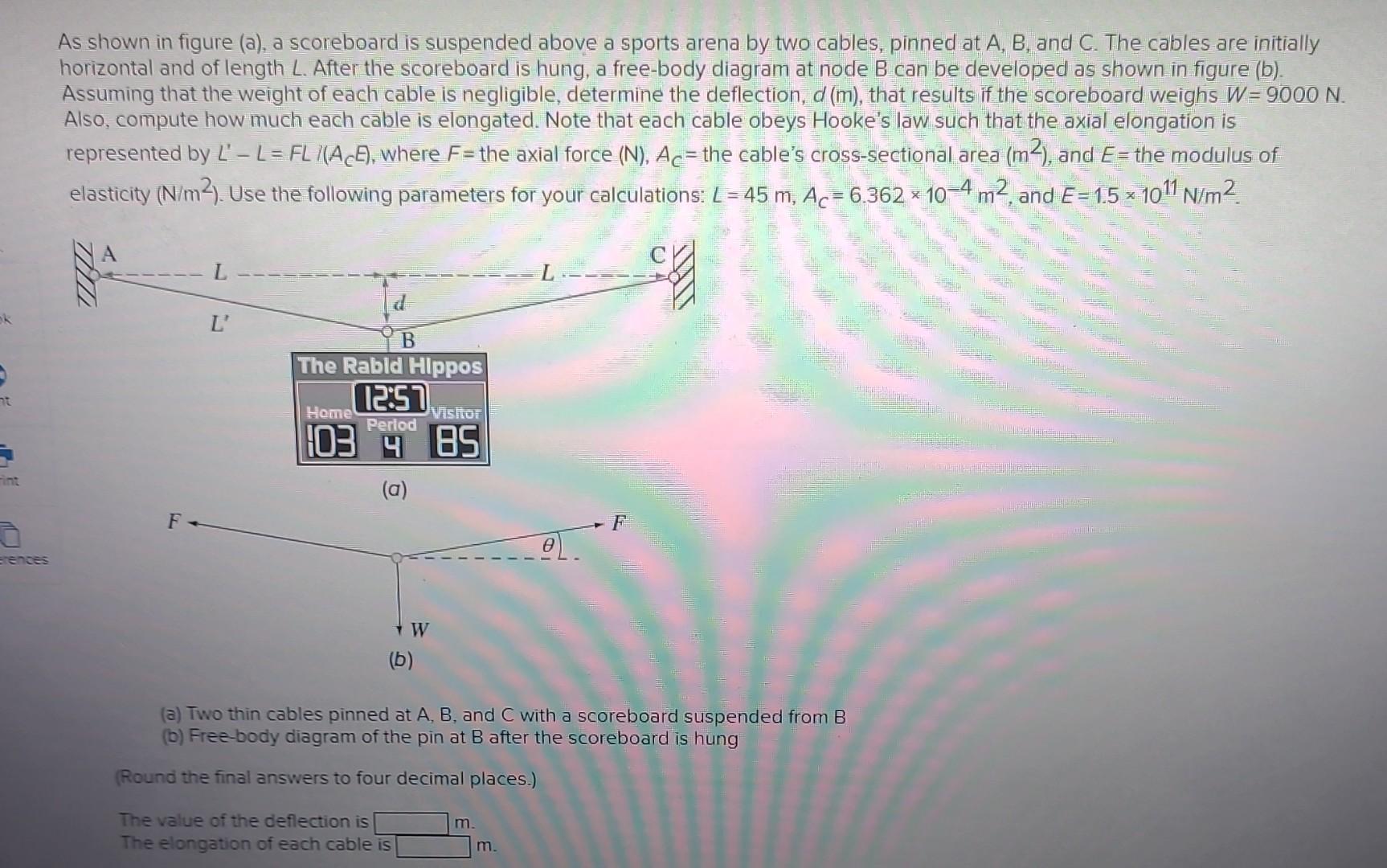 Solved As shown in figure (a), a scoreboard is suspended | Chegg.com