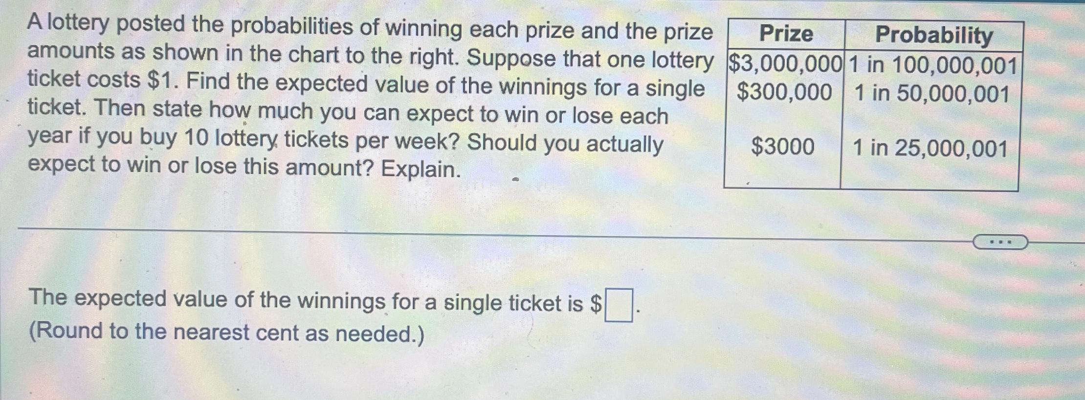 Solved A lottery posted the probabilities of winning each | Chegg.com