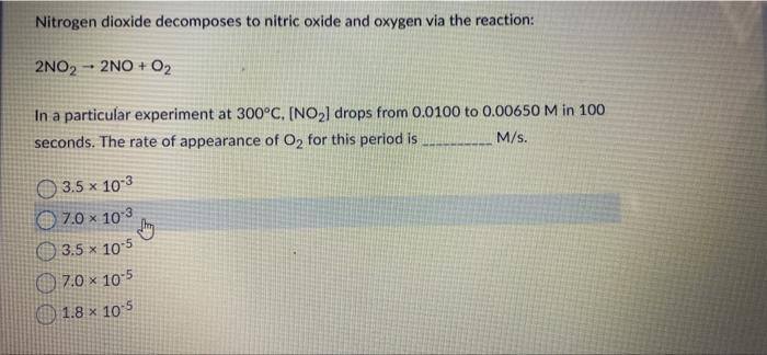 Solved Nitrogen dioxide decomposes to nitric oxide and | Chegg.com
