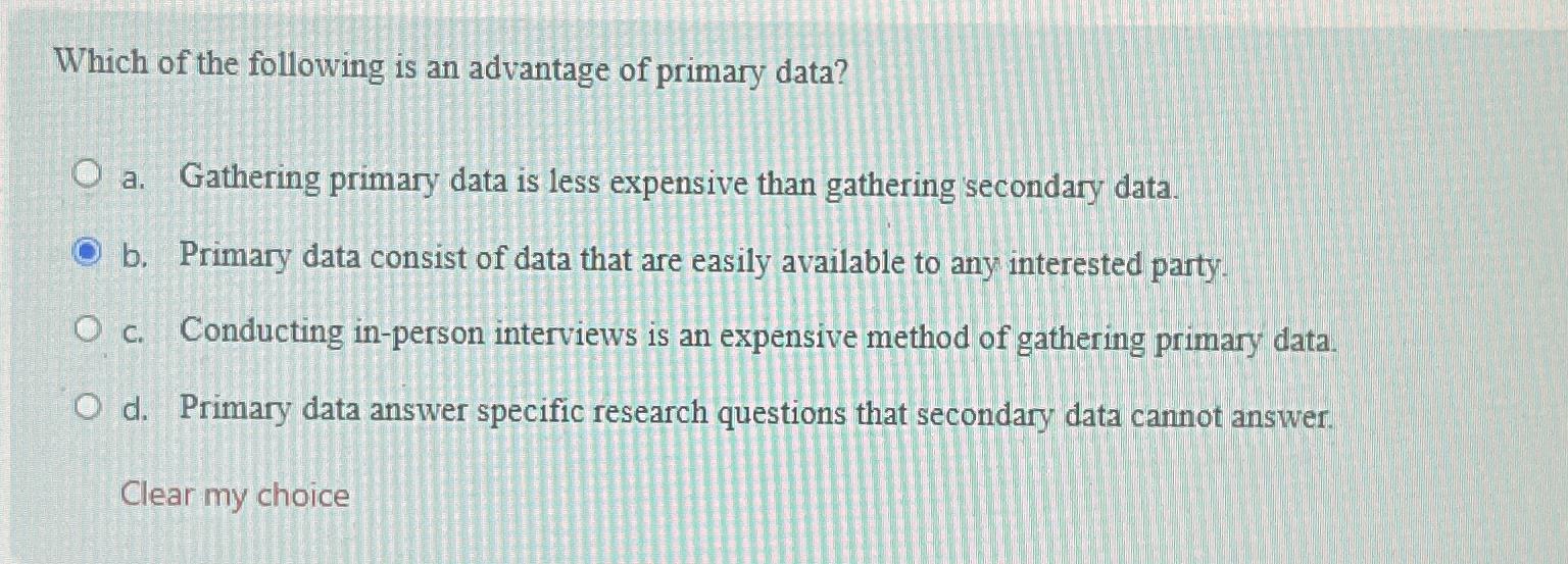 Solved Which of the following is an advantage of primary | Chegg.com