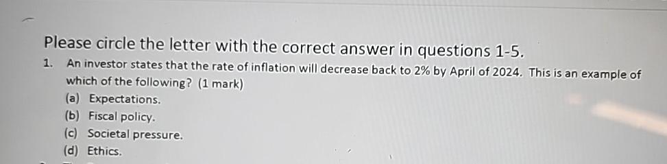 Solved Please circle the letter with the correct answer in | Chegg.com