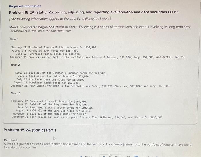 Required information Problem 15-2A (Static) | Chegg.com