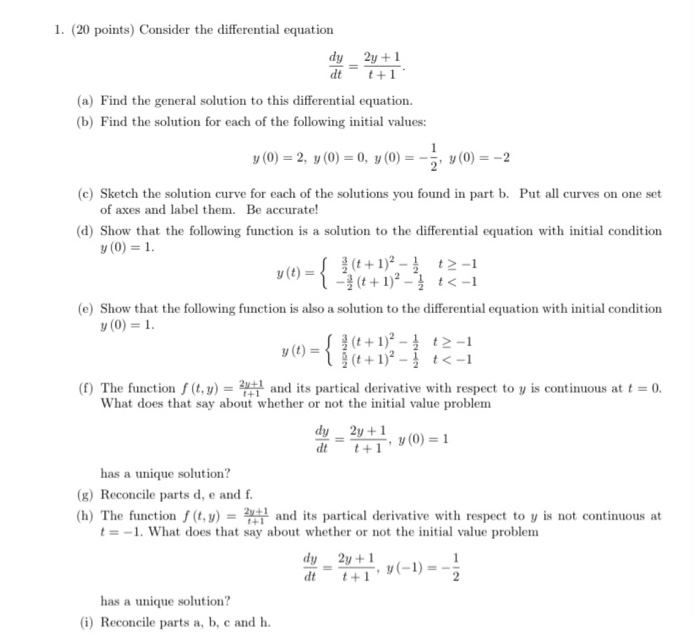 Solved 1. (20 points) Consider the differential equation dy | Chegg.com