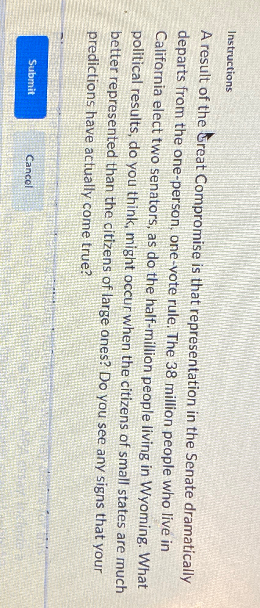 Solved InstructionsA result of the Sreat Compromise is that | Chegg.com