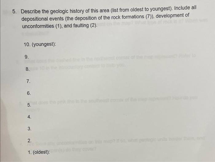Solved Describe the geologic history of this area (list from | Chegg.com