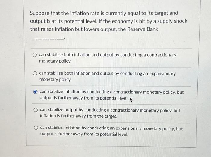 Solved Suppose that the inflation rate is currently equal to | Chegg.com