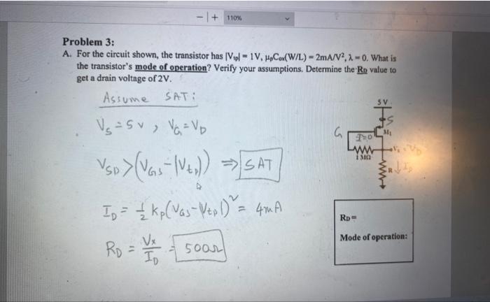 Solved Problem 3: A. For the circuit shown, the transistor | Chegg.com