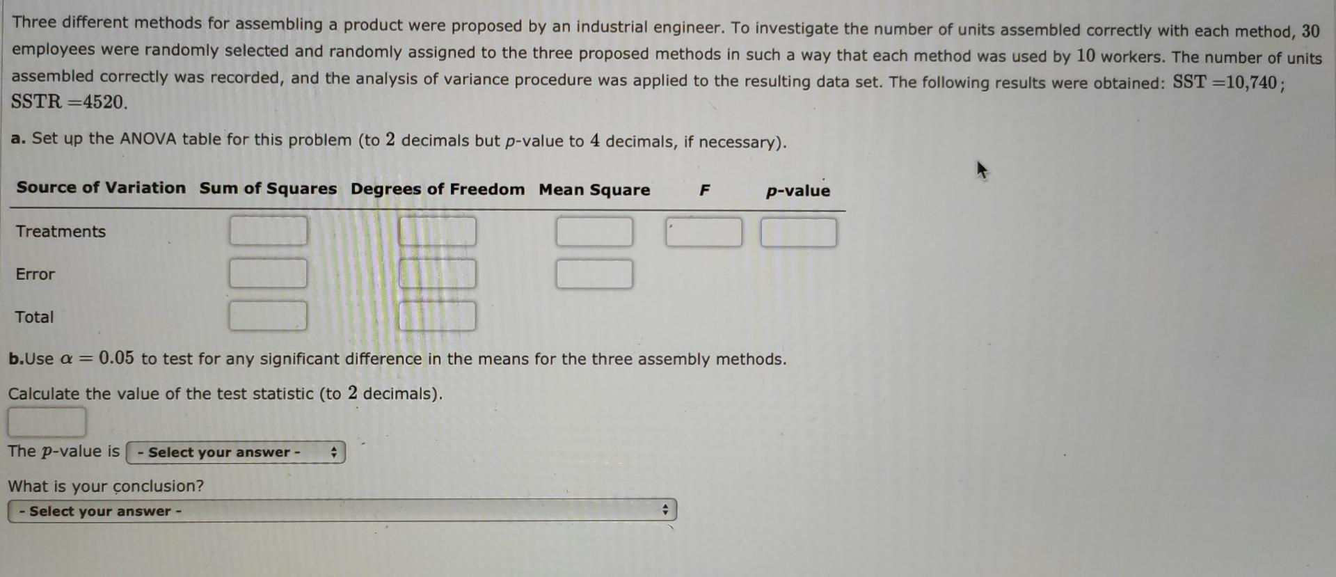 Three different methods for assembling a product were | Chegg.com