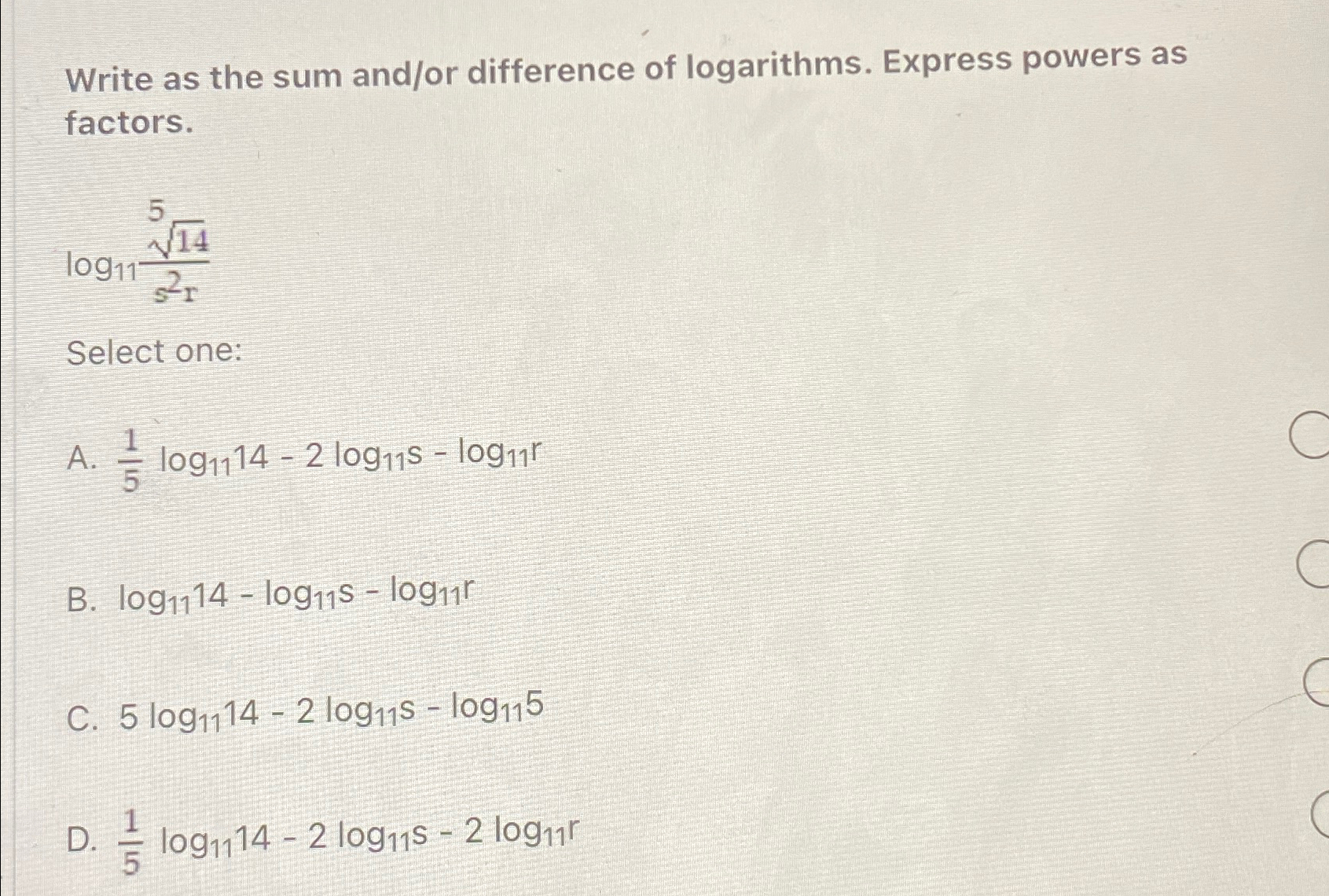 Solved Write as the sum and/or difference of logarithms. | Chegg.com