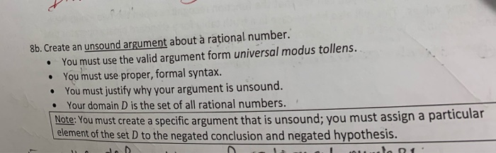 Solved 8b. Create an unsound argument about a rational | Chegg.com