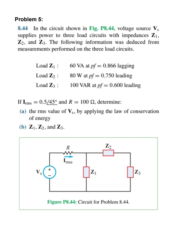 Solved Problem 5:8.44 ﻿In the circuit shown in Fig. P8.44, | Chegg.com