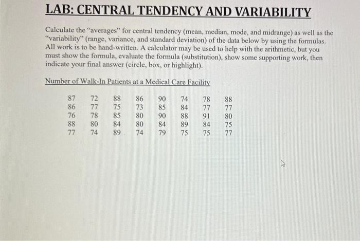 Solved Calculate the "averages" for central tendency (mean, | Chegg.com