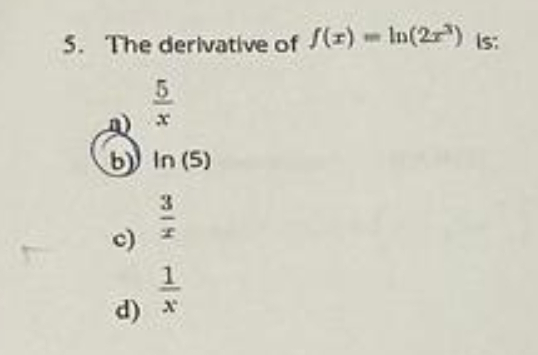 Solved The derivative of f(x)=ln(2x3) | Chegg.com