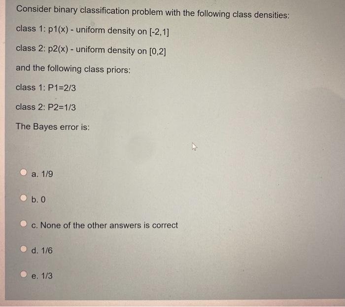 Solved Consider binary classification problem with the | Chegg.com