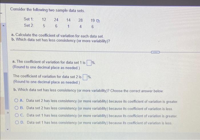 Solved Consider the following two sample data sets. a. | Chegg.com