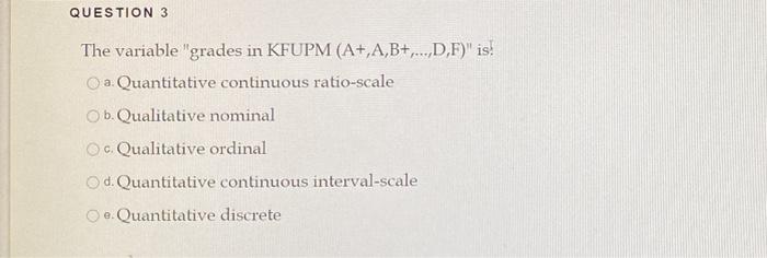 Solved QUESTION 3 The variable "grades in KFUPM (A+,A,B+ | Chegg.com
