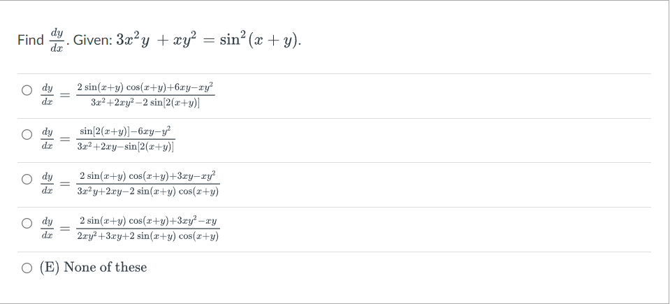 Solved Find dydx. ﻿Given: | Chegg.com