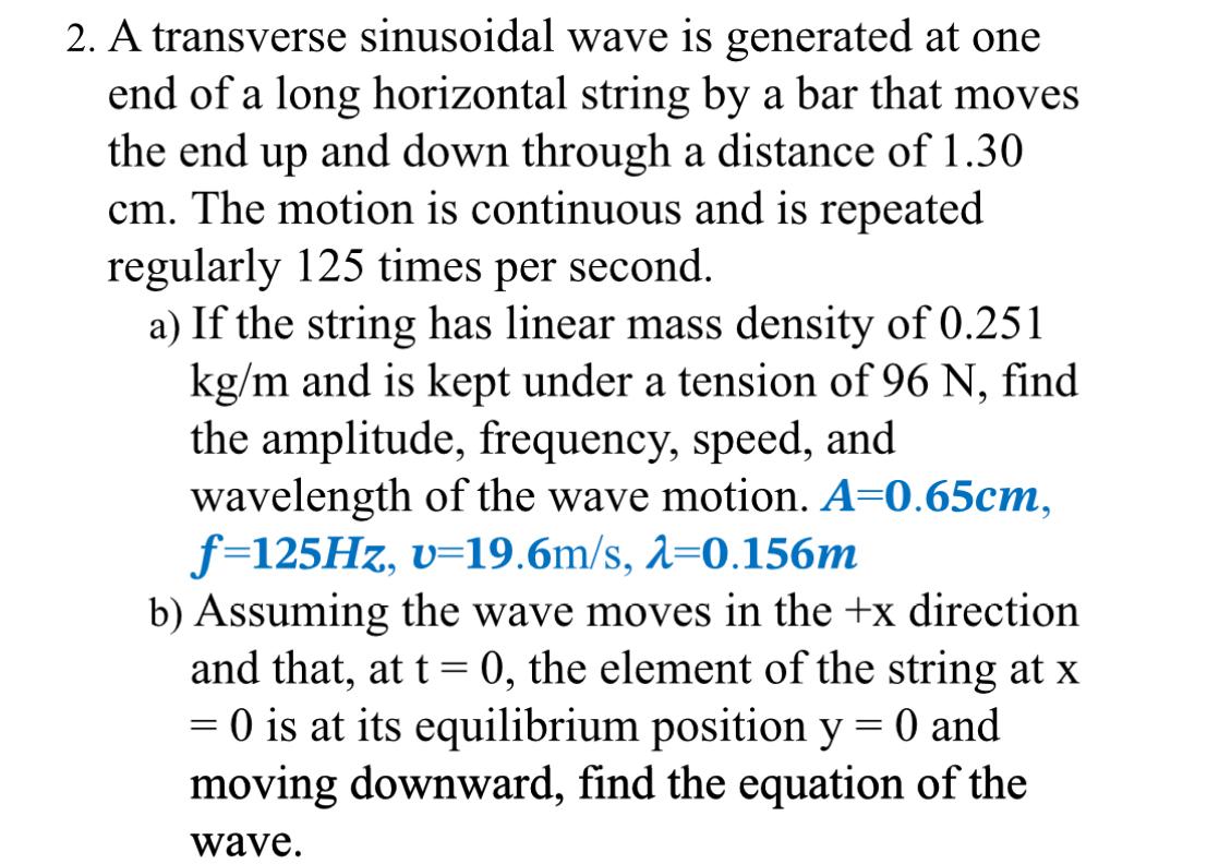 A transverse sinusoidal wave is generated at one end | Chegg.com