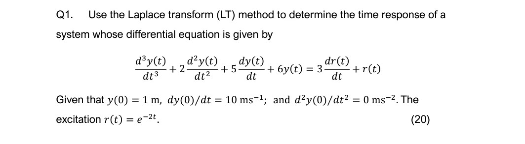Solved Q1. ﻿Use the Laplace transform (LT) ﻿method to | Chegg.com