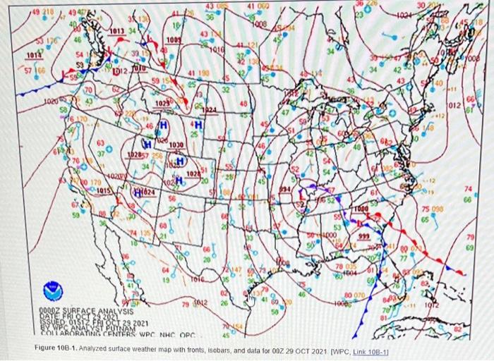 Solved Figure 10B-1. Analyzed surface weather map with | Chegg.com