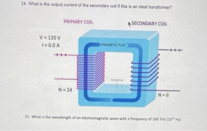 Solved 24. What is the output current of the secondary coil | Chegg.com