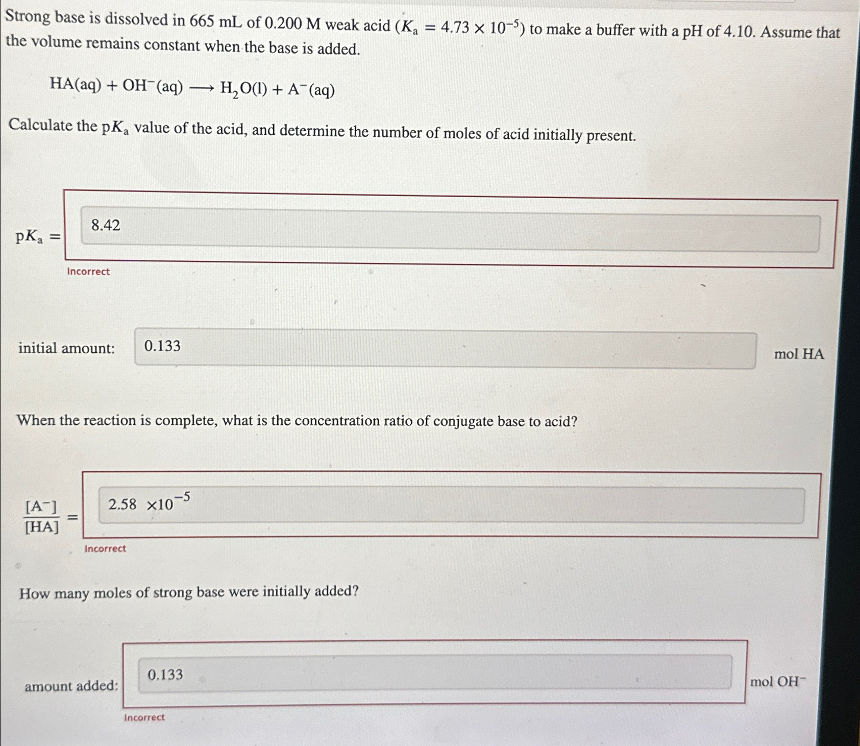 Solved Strong base is dissolved in 665mL ﻿of 0.200M ﻿weak | Chegg.com