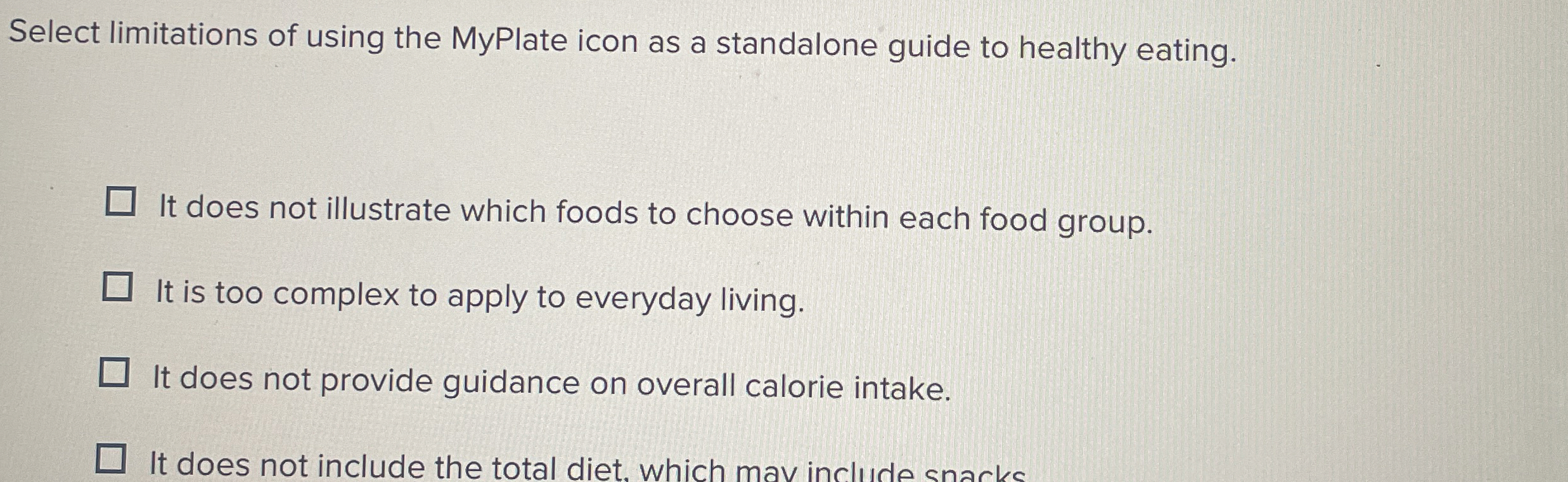 Select limitations of using the MyPlate icon as a | Chegg.com