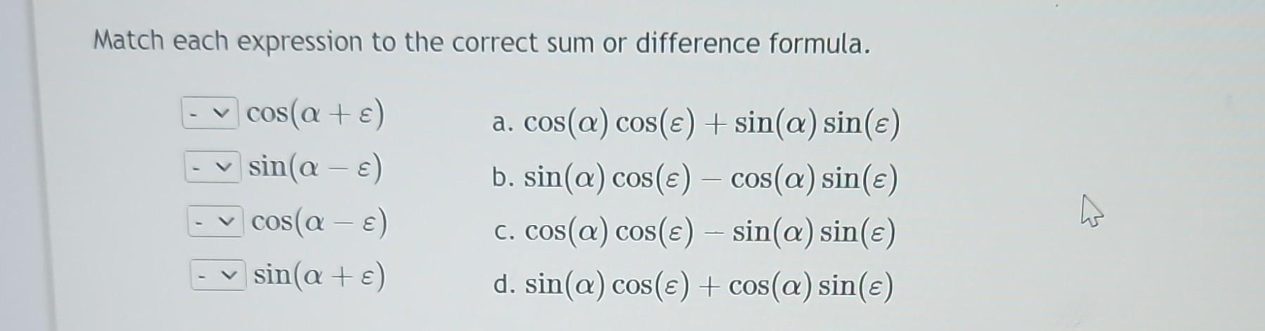 Solved Match each expression to the correct sum or | Chegg.com