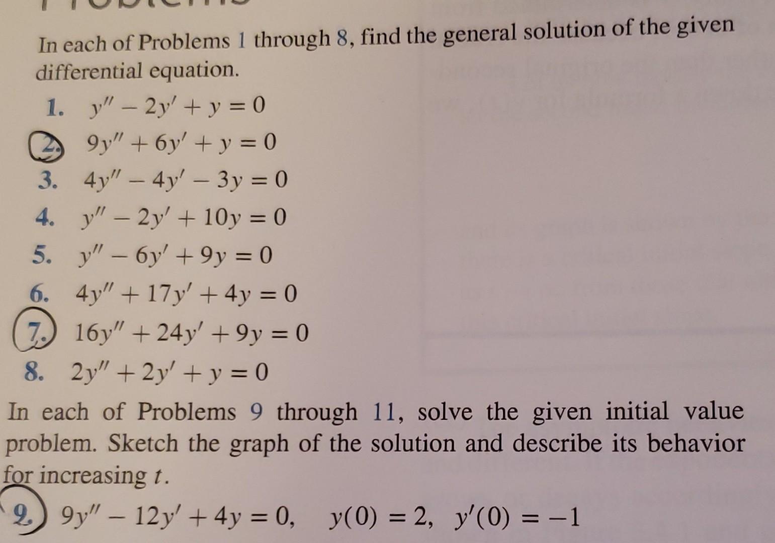 Solved In each of Problems 1 through 8, find the general | Chegg.com