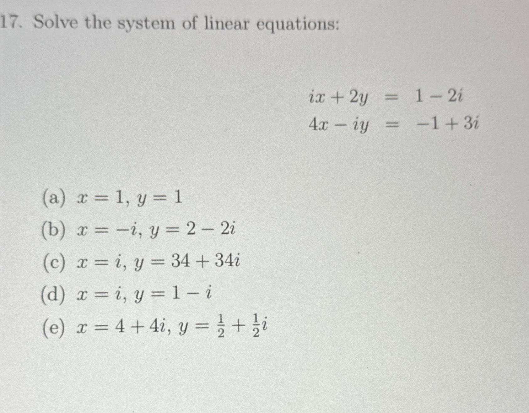 Solved Solve the system of linear | Chegg.com