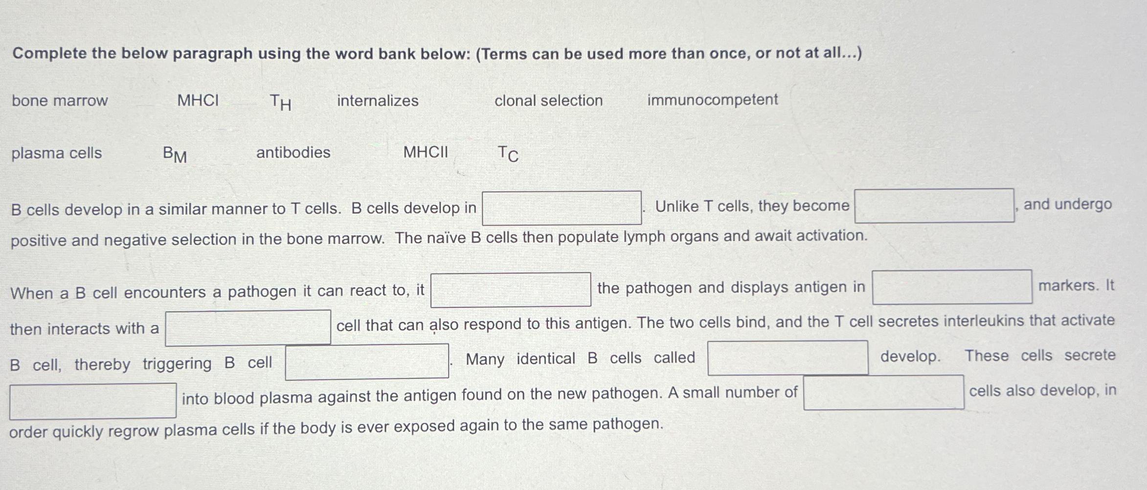 Solved Complete the below paragraph using the word bank | Chegg.com