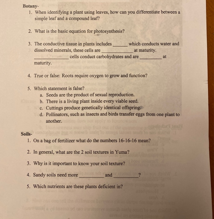 Solved Botany- 1. When identifying a plant using leaves, how | Chegg.com