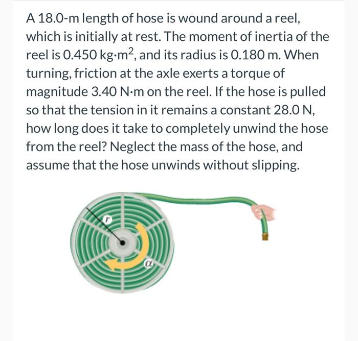 Solved A 18.0-m length of hose is wound around a reel, which | Chegg.com