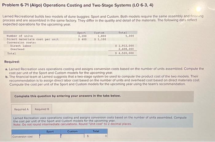 Solved Problem 6-71 (Algo) Operations Costing and Two-Stage | Chegg.com