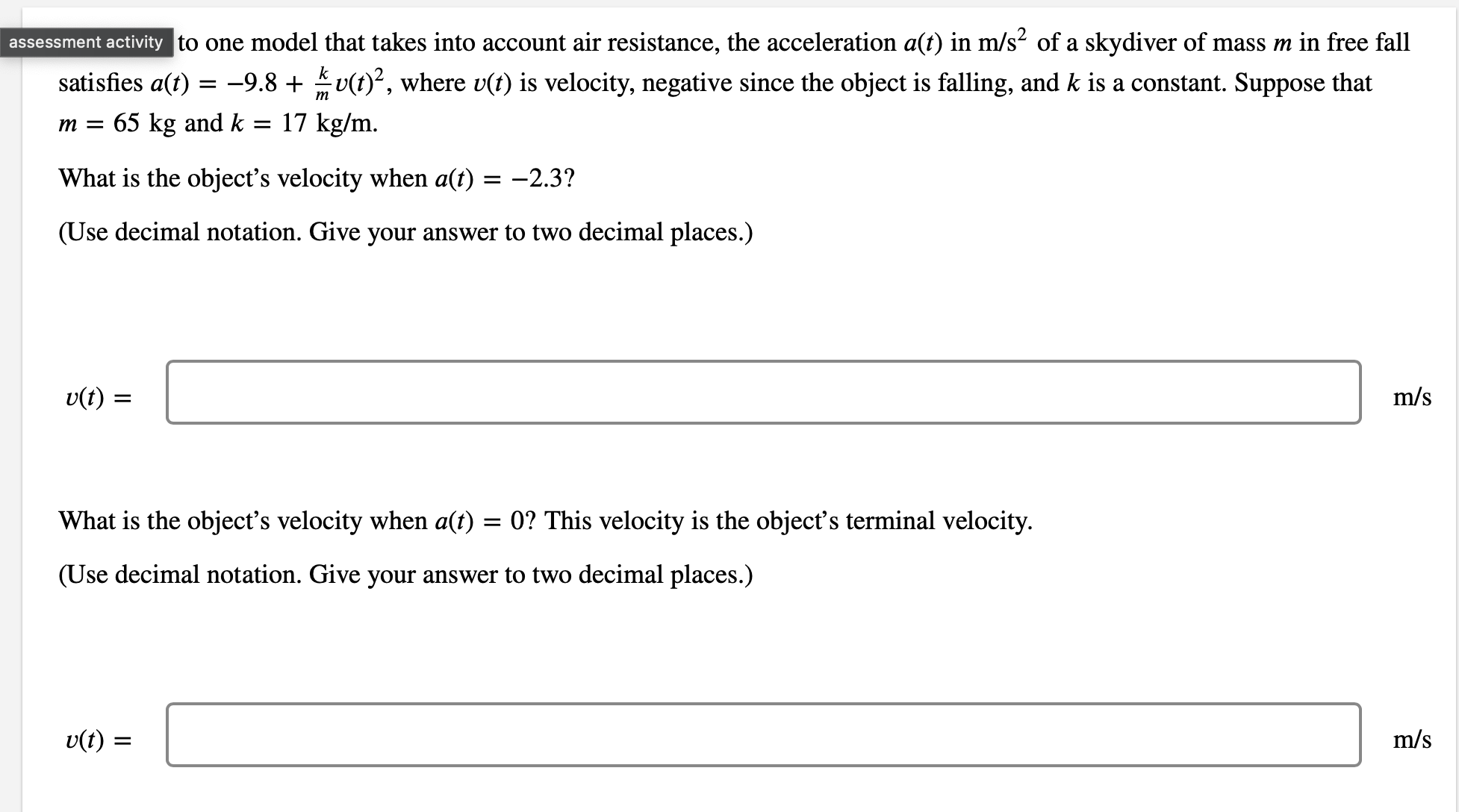 Solved assessment activity to one model that takes into | Chegg.com