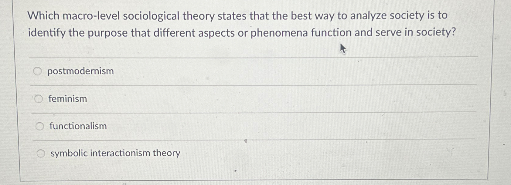 Solved Which macro-level sociological theory states that the | Chegg.com