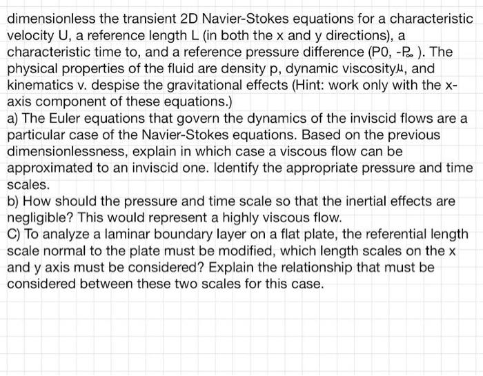 Solved dimensionless the transient 2D Navier-Stokes | Chegg.com