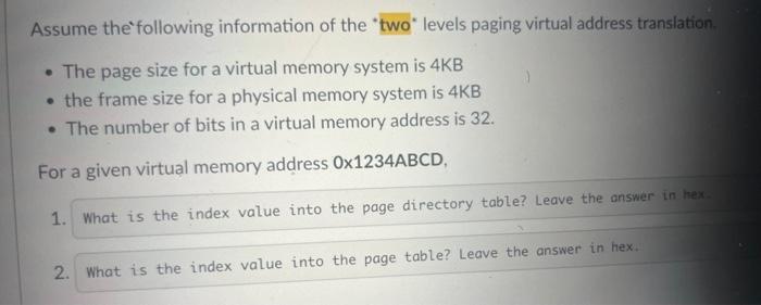 Solved Assume the following information of the "two " levels | Chegg.com