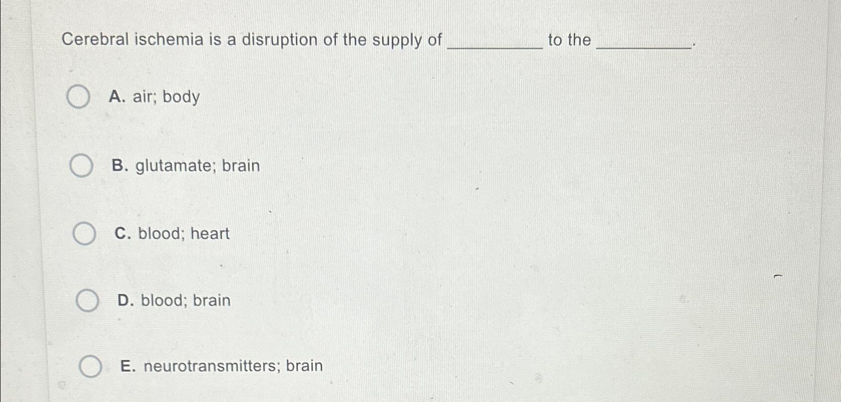 Solved Cerebral ischemia is a disruption of the supply of to | Chegg.com