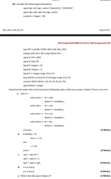 Solved Q1: Consider the below object declarations signal | Chegg.com