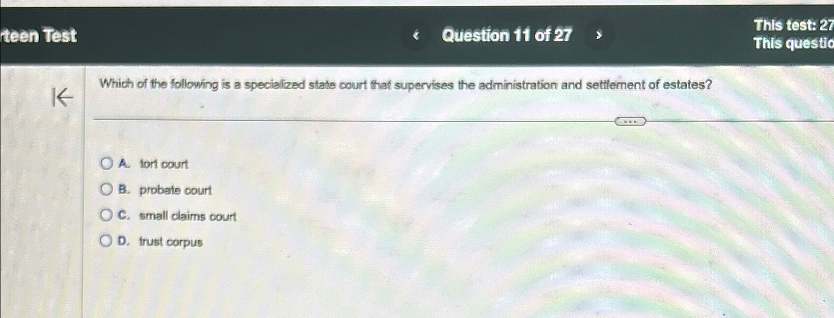 Solved Question 11 ﻿of 27This test: 27This questicWhich of | Chegg.com