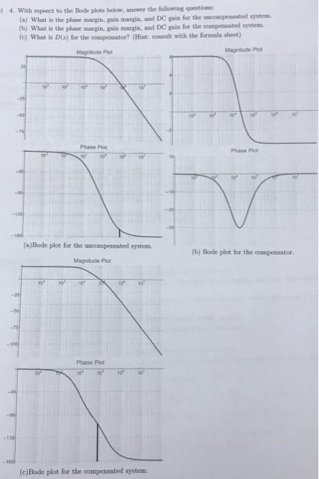 Solved 4. With repeect to the Bode plots below, answer the | Chegg.com