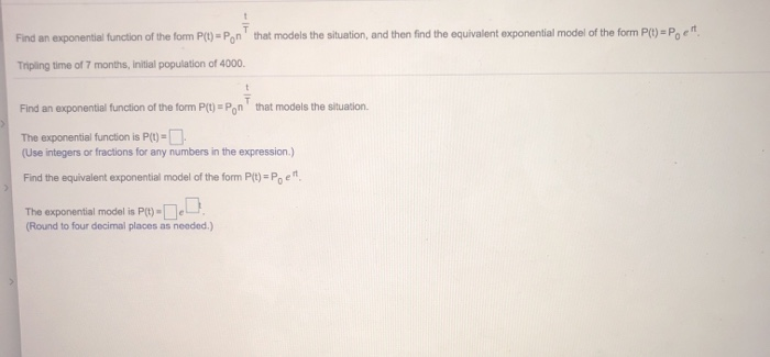 Solved Find an exponential function of the form P(t) = Pon | Chegg.com