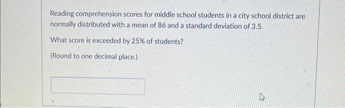 Solved Reading comprehension scores for middle school | Chegg.com