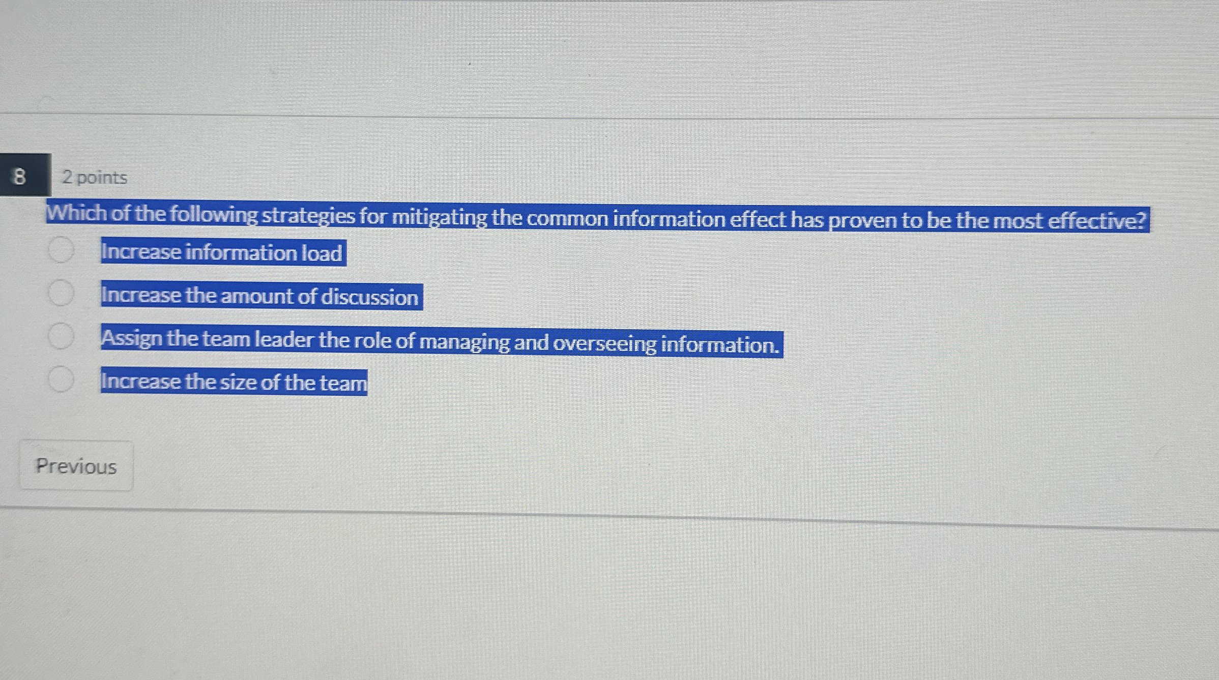Solved 82 ﻿pointsWhich of the following strategies for | Chegg.com