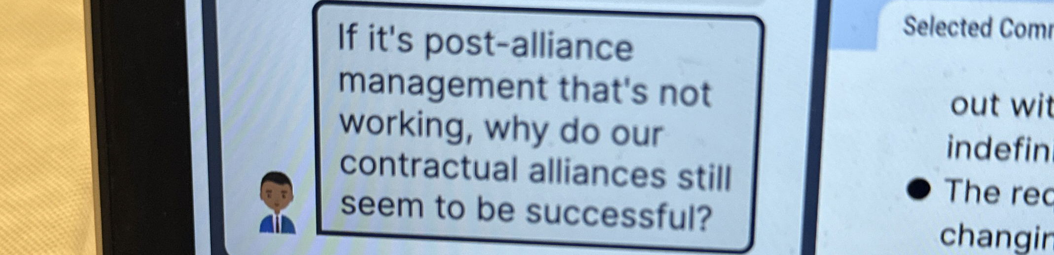 Solved If it's post-alliance management that's not working, | Chegg.com