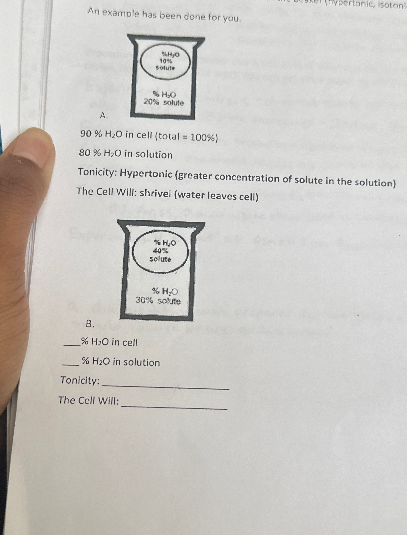 Solved An example has been done for you.Thypertonic, | Chegg.com