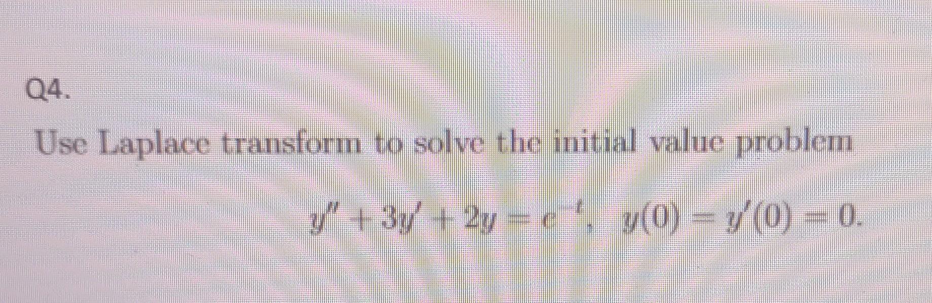 Solved Q4. Use Laplace transform to solve the initial value | Chegg.com