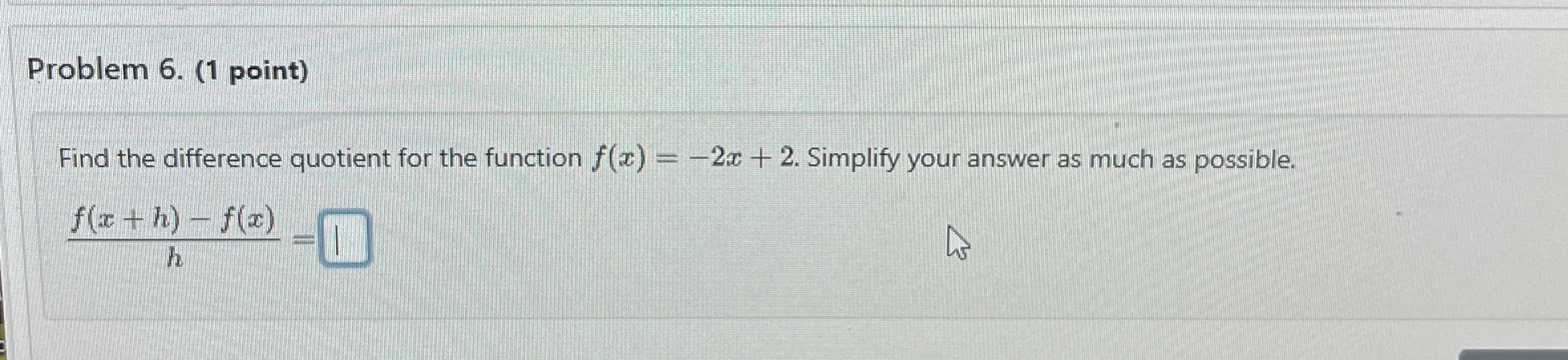 Solved Problem 6. (1 point)Find the difference quotient for | Chegg.com Solved Problem 6. (1 point)Find the difference quotient for | Chegg.com