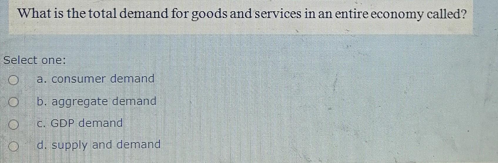 Solved What is the total demand for goods and services in an | Chegg.com